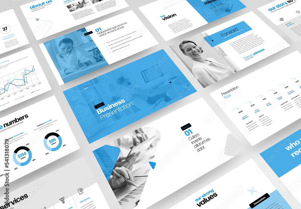 Business Presentation Slide Deck with Cyan Accents Stock Template ...