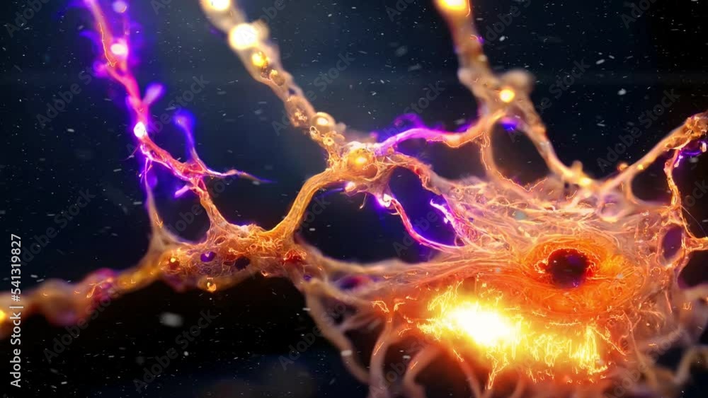 Animation macro close up of a neuron showing the quantum dna ethereal ...