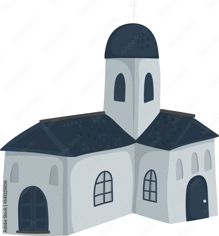 Small tiny church on transparent background. Cartoon flat style design ...