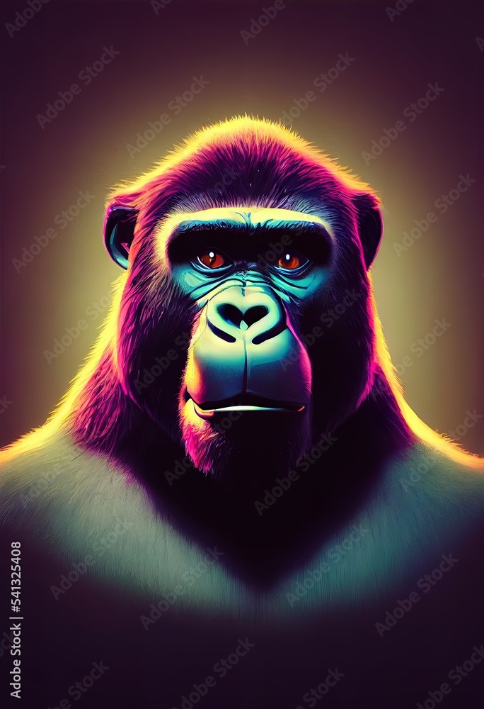 Portrait of gorilla bodyguard, huge muscles and standing in proud pose ...