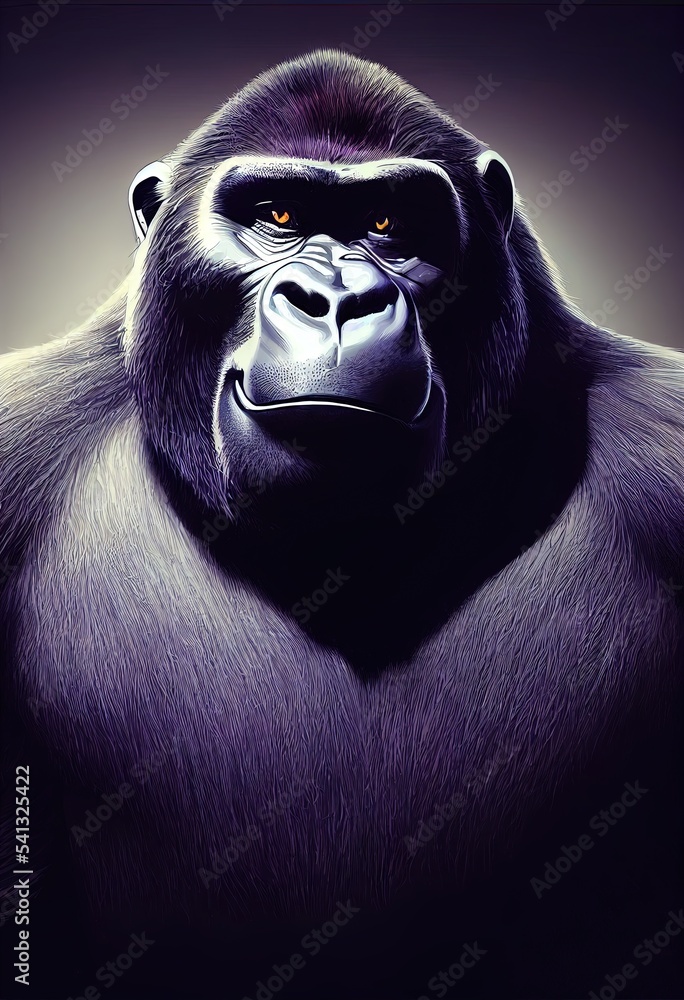 Portrait of gorilla bodyguard, huge muscles and standing in proud pose ...
