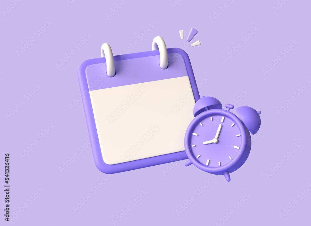3d calendar and alarm clock in cartoon style. the concept of drawing up ...