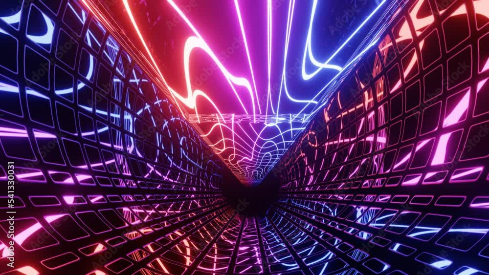 Hi-tech neon sci-fi tunel. Trendy neon glow lines form pattern and ...