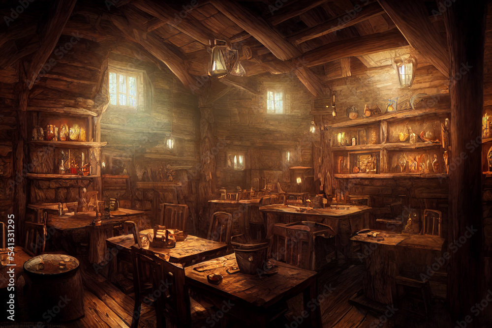 Concept art illustration of medieval tavern Stock Illustration | Adobe ...