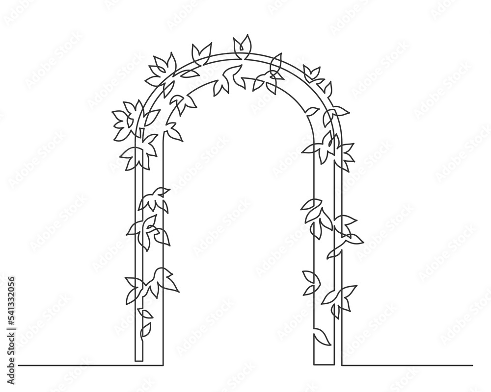 Continuous line drawing of arched entrance. Nice floral frame entrance ...