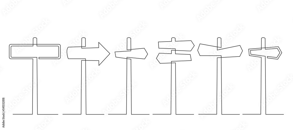 Continuous line drawing of road sign arrows isolated on white ...