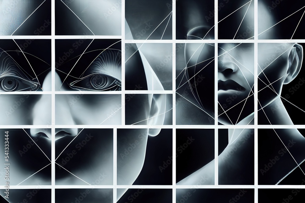 Human Geometry series. Fusion of lines of human face silhouette and ...