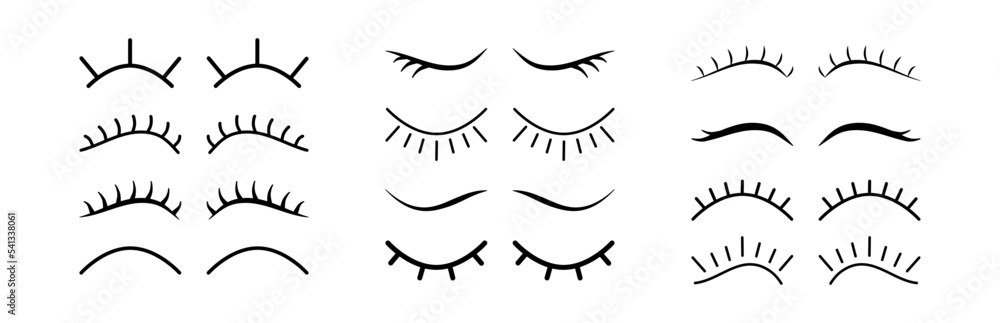 Eyelash and eye vector line icon, cartoon unicorn lash, sleep, open and ...