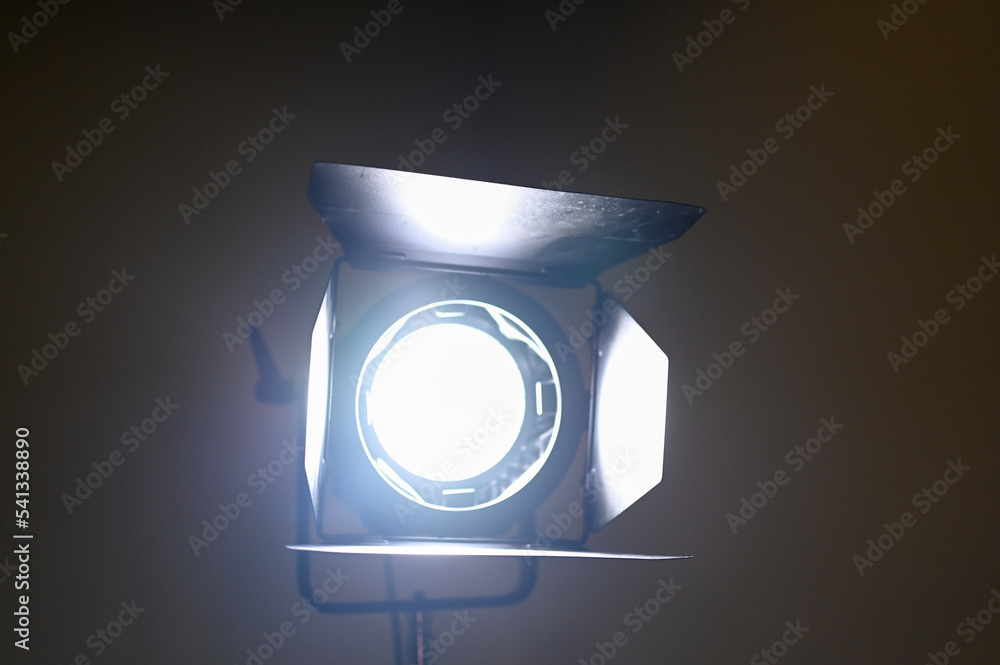 Professional movie light. Fresnel spotlight. Stage lights. Stock Photo ...