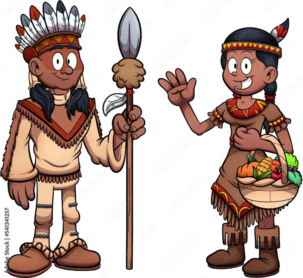 Native American Man And Woman. Vector clip art illustration with simple ...