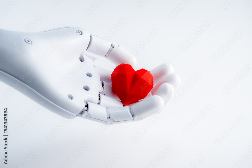 Robot hand holding red heart,white background Stock Illustration ...
