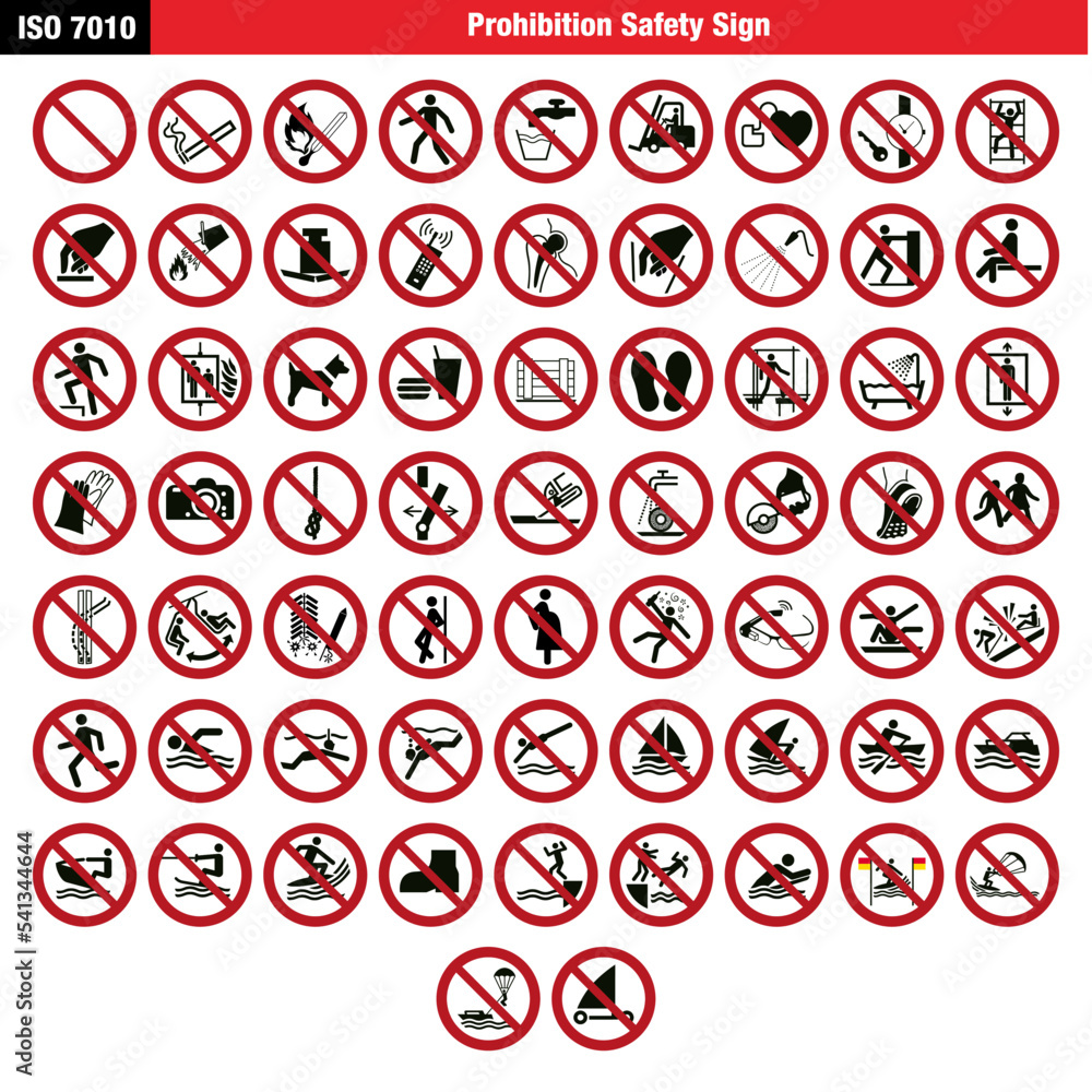 Original Prohibition Safety Sign Symbol Icon Pictogram Compilation ...