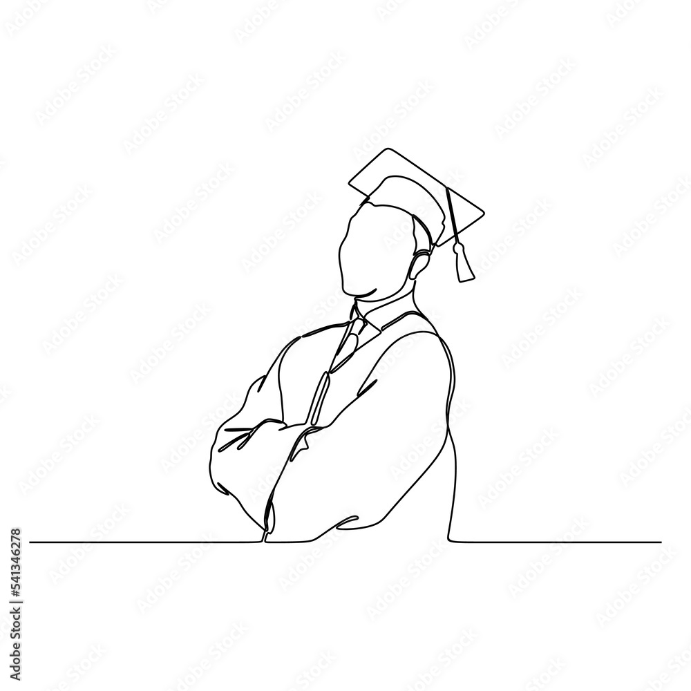 continuous line drawing of graduate students wearing cap and gown Stock ...