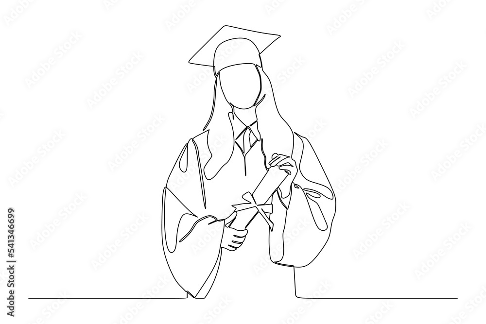 continuous line drawing of graduate students wearing cap and gown Stock ...