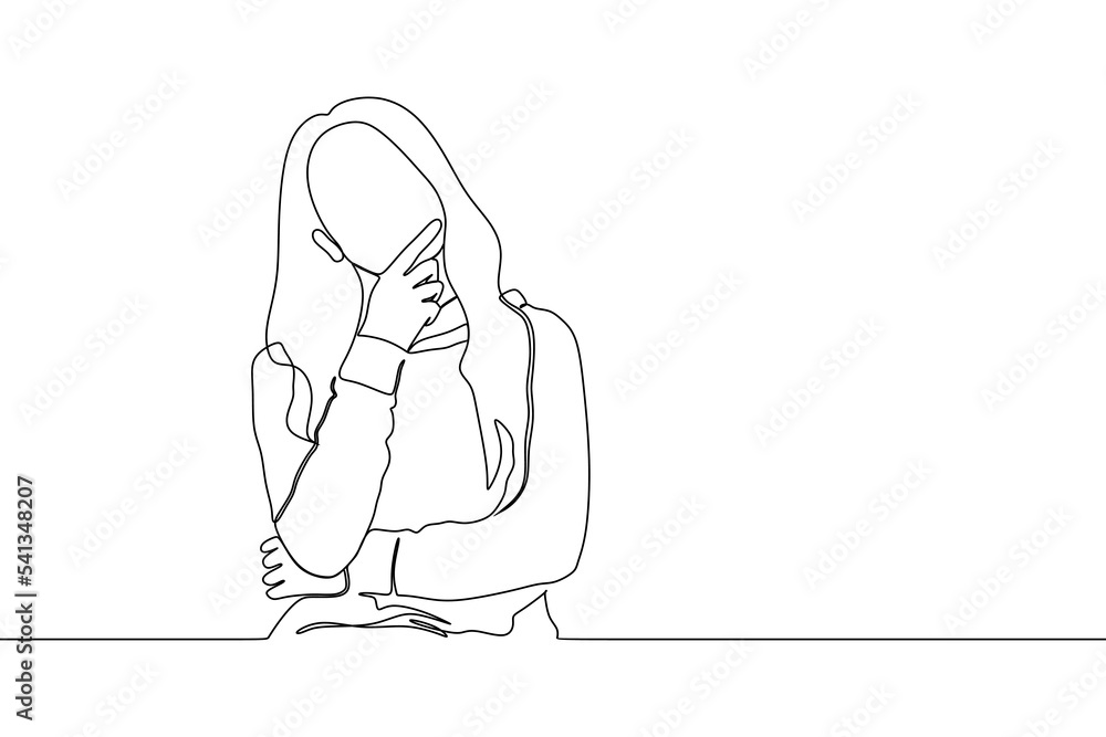 Continuous line drawing of thinking lady standing isolated Stock Vector ...