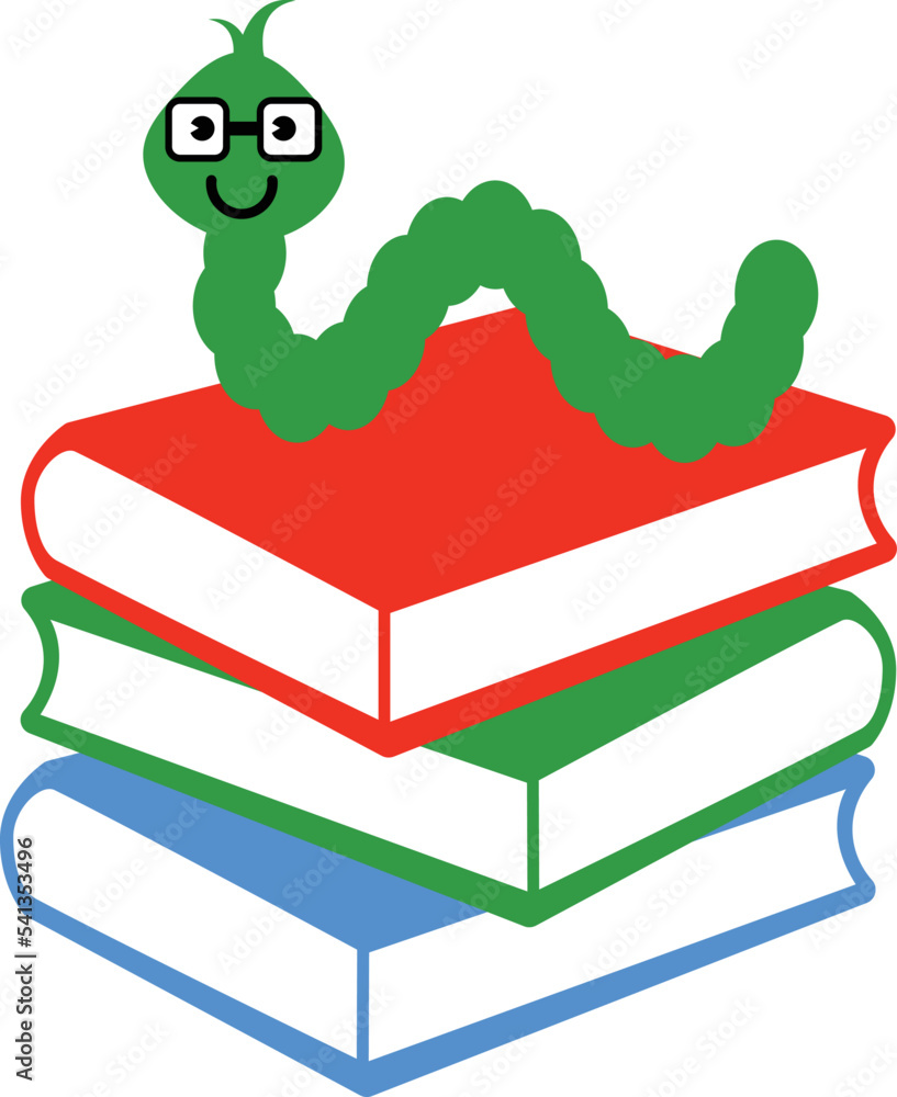Bookworm on a pile of books vector clip art illustration for teachers ...
