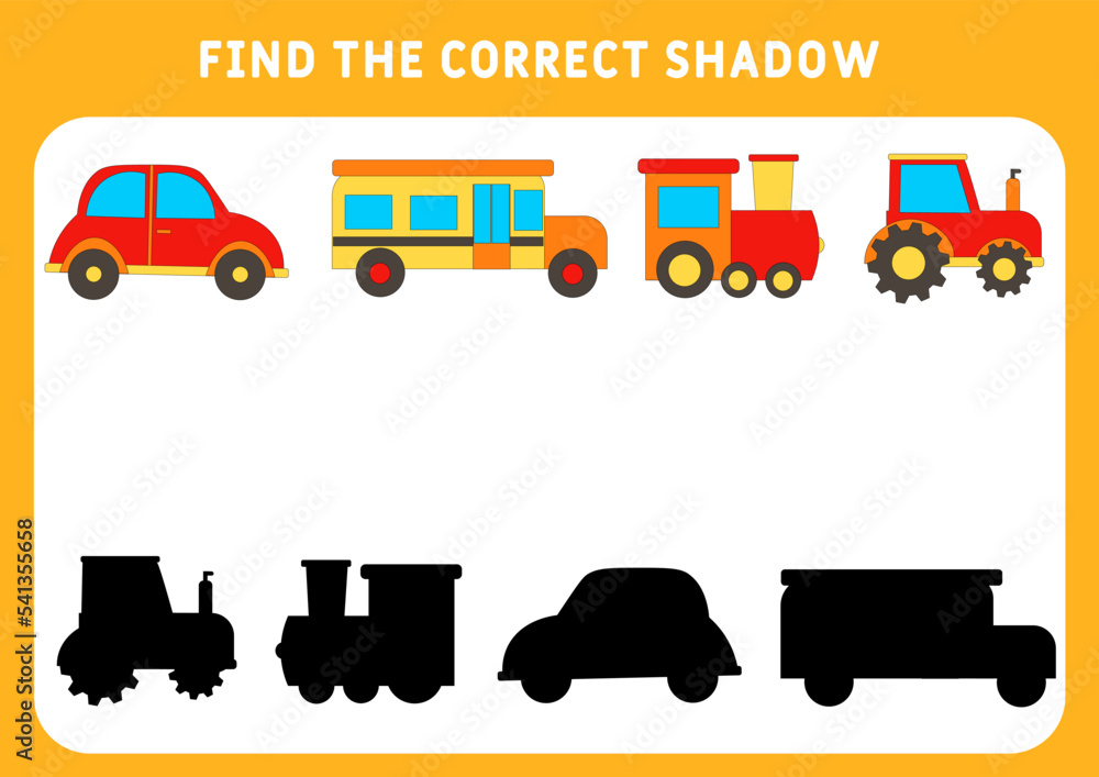 Find shadows of elements. transport theme. Educational logical game for ...