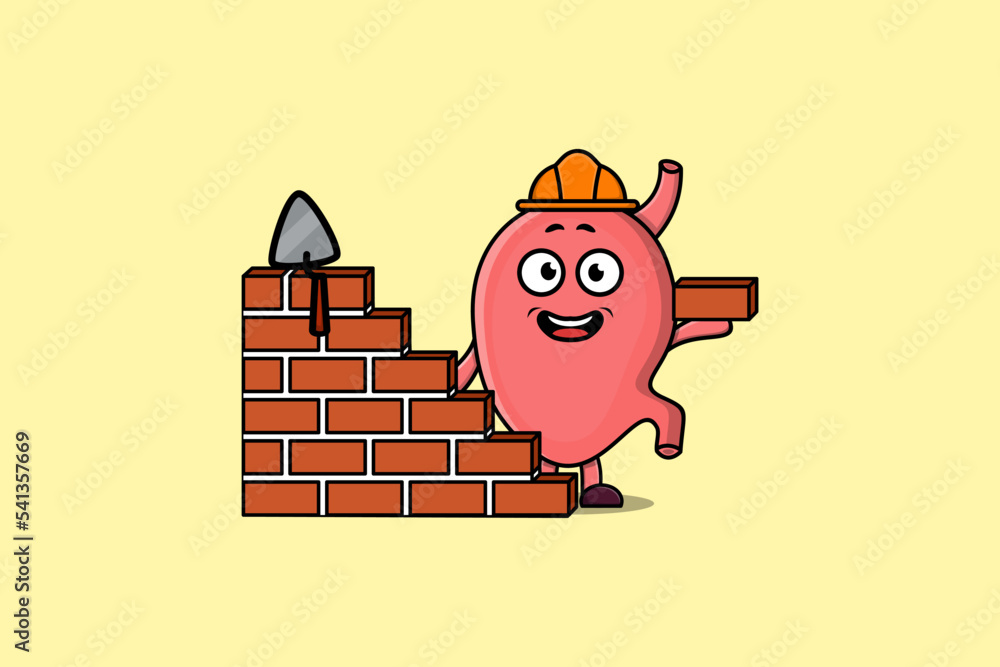 Cute cartoon Stomach as mason character in flat modern style design ...
