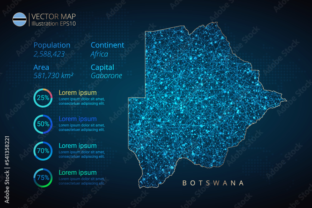 Botswana map infographics vector template with abstract geometric mesh ...