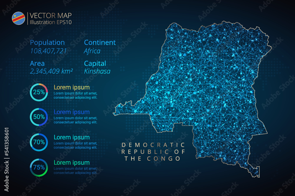 Democratic Republic of the Congo map infographics vector template with ...