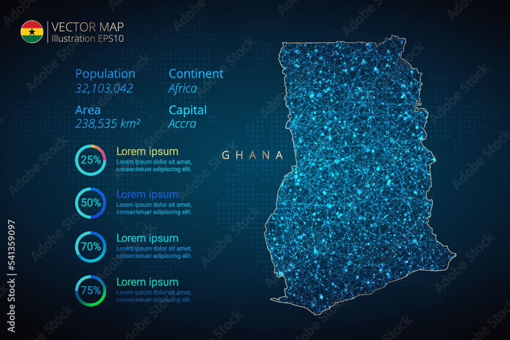 Ghana map infographics vector template with abstract geometric mesh ...