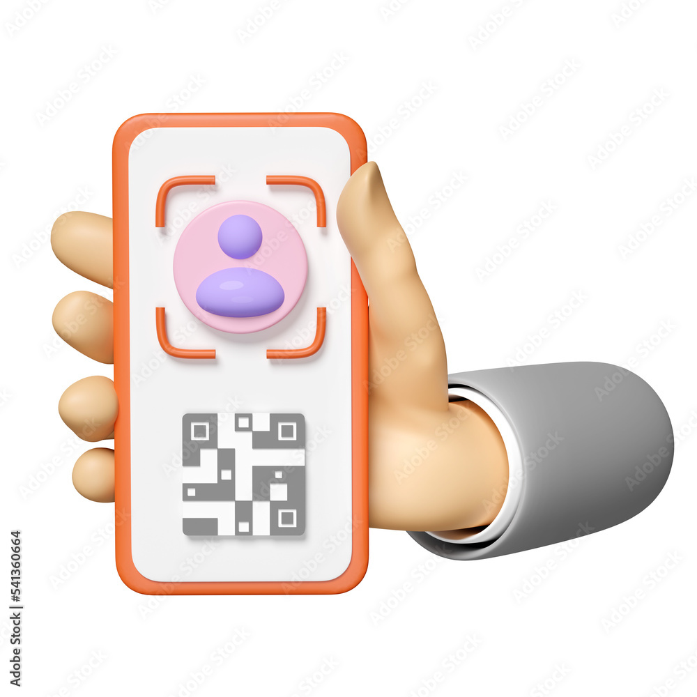 identity verification with face, qr code scanner isolated. hand using ...