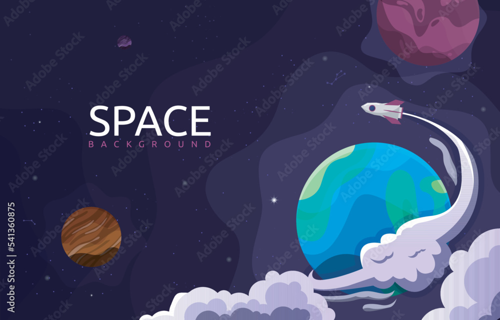 Rocket Outer Space Craft Planet Stars Adventure Background Stock Vector | Adobe Stock