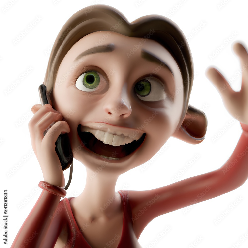 a 3d character on phone, 3d asset character, 3d render woman on phone ...