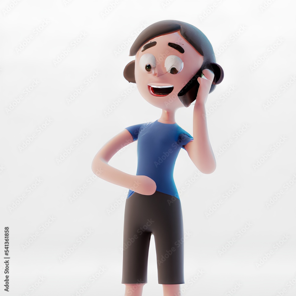 a 3d character on phone, 3d asset character, 3d render woman on phone ...