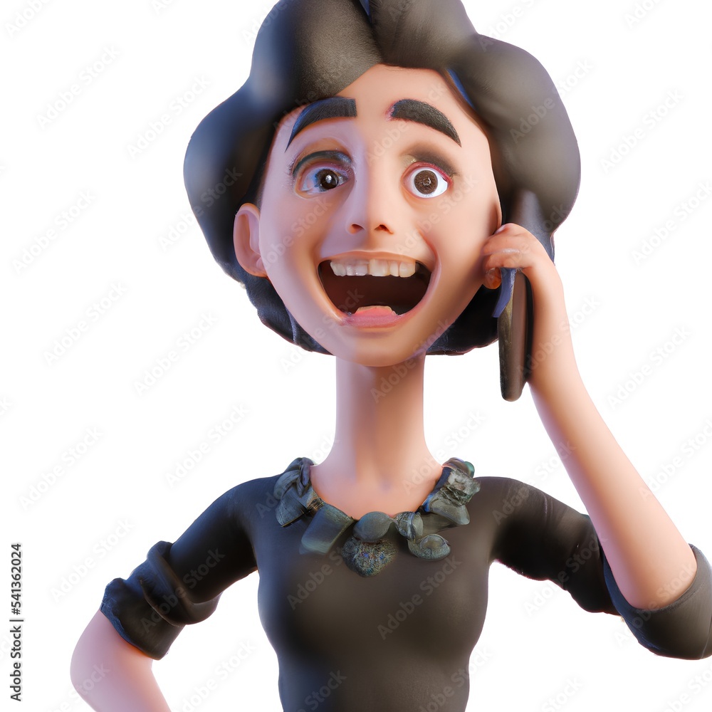 a 3d character on phone, 3d asset character, 3d render woman on phone ...