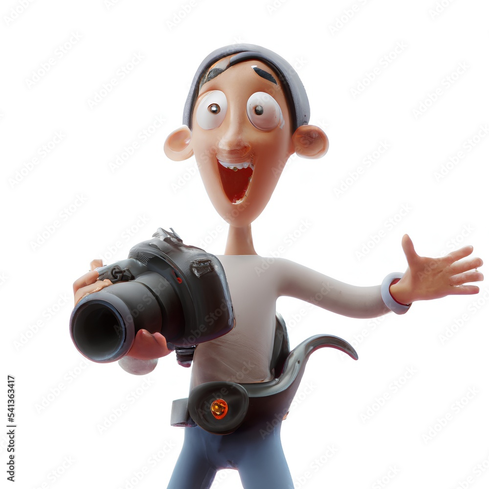 a 3d character man holding camera, 3d asset character, 3d render man ...