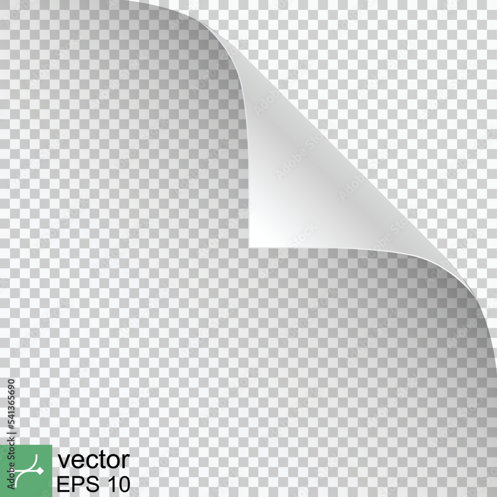 Curled page corner with shadow on transparent background. Blank sheet ...