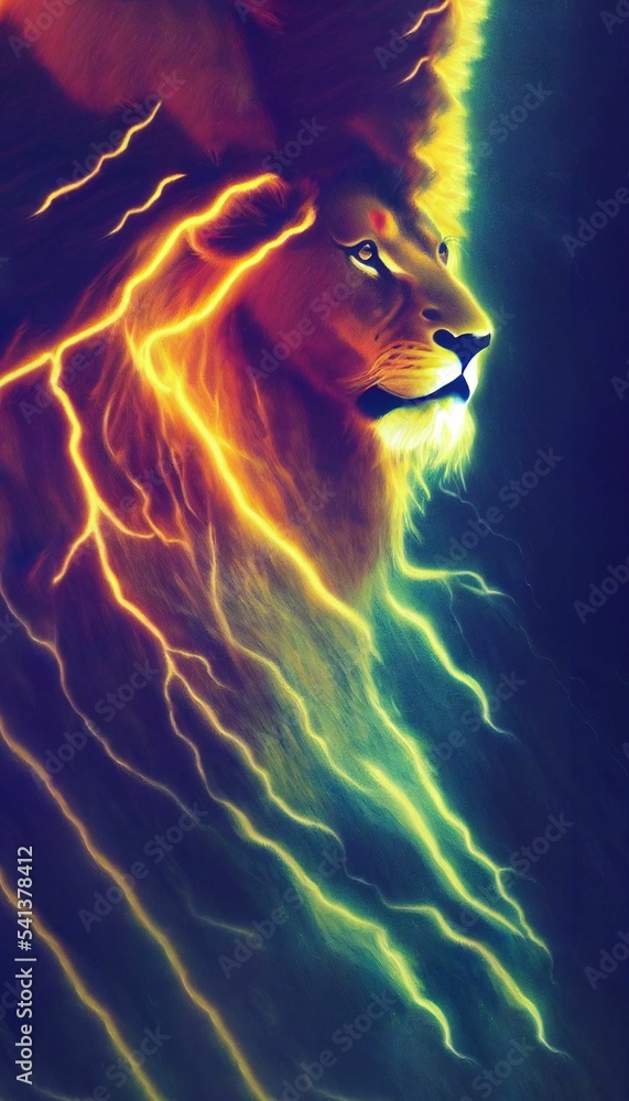 AI generated art illustration of a thunder God lion with lightning ...