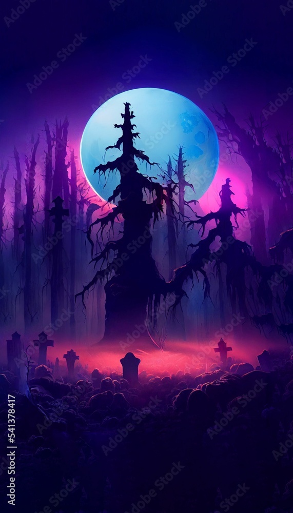 AI generated futuristic art illustration of a haunted graveyard and the ...