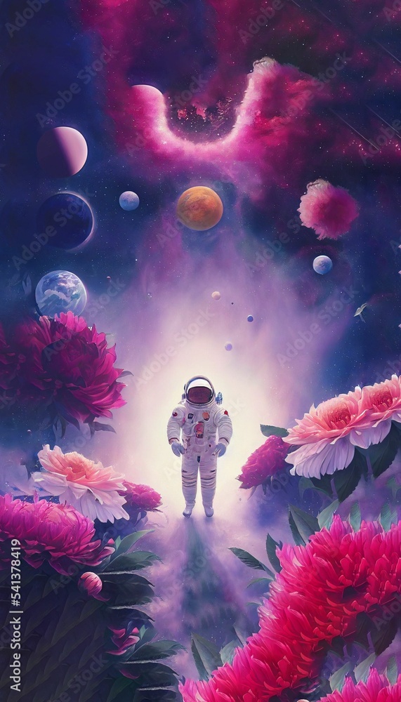 AI generated futuristic art illustration of an astronaut on a flower ...