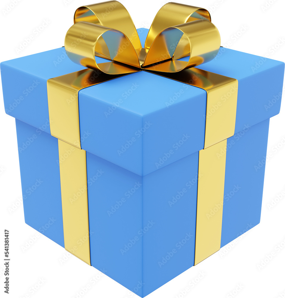Realistic blue gift box with ribbon. 3D rendering. PNG Icon on ...