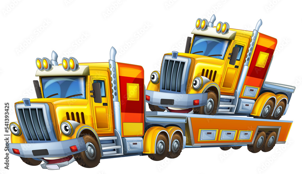 cartoon tow truck driving with load car illustration Stock Illustration ...