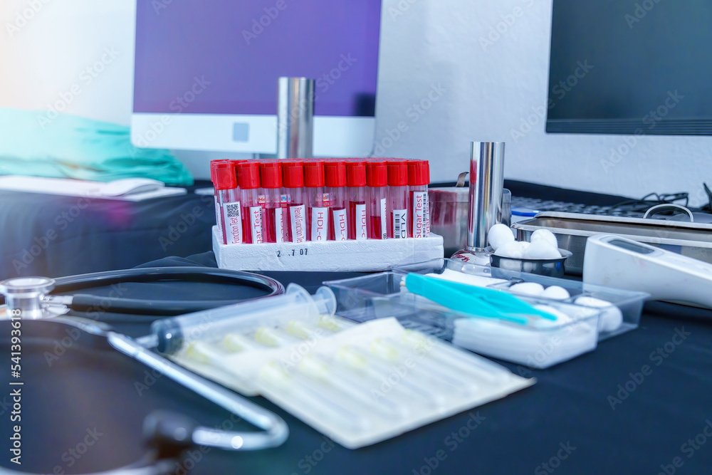 Blood test samples tube, reagent testing tube and swab collection kit ...