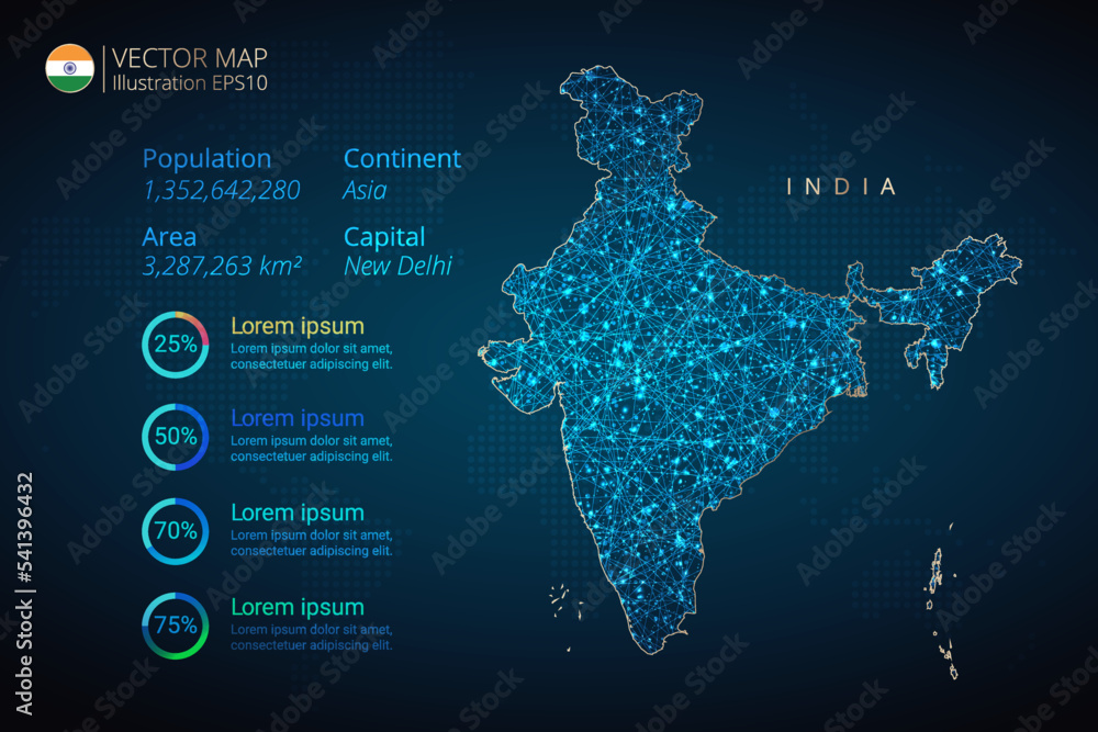 India map infographics vector template with abstract geometric mesh ...