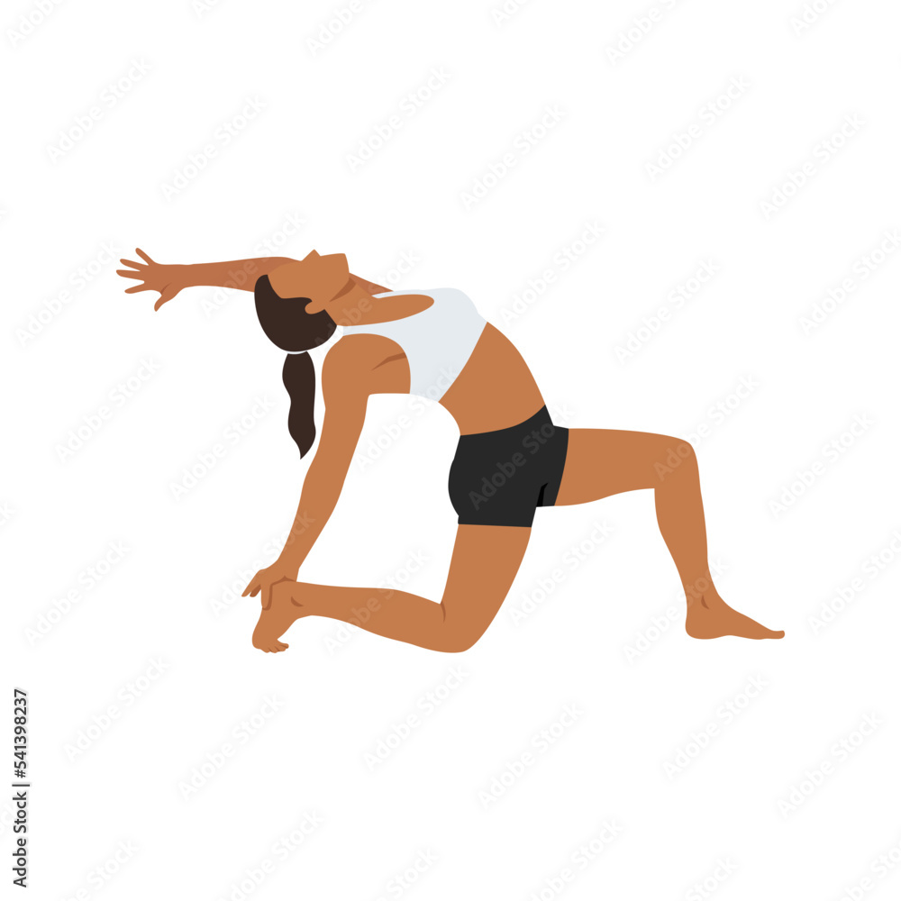 Young woman Half Camel Pose On Toe One Leg In Front. Practice Ardha ...