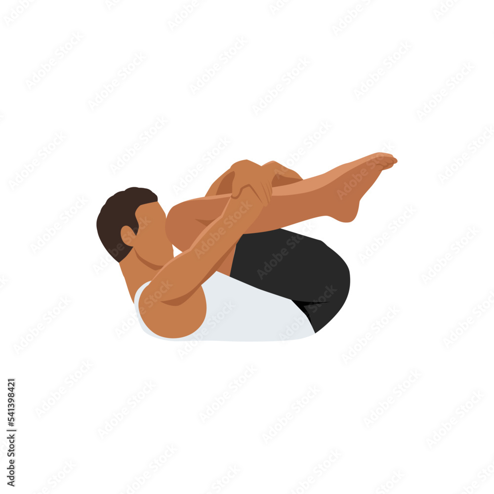 Man doing Wind Release Pose Nose To Knee. Pawanmuktasana Nose To Knee ...