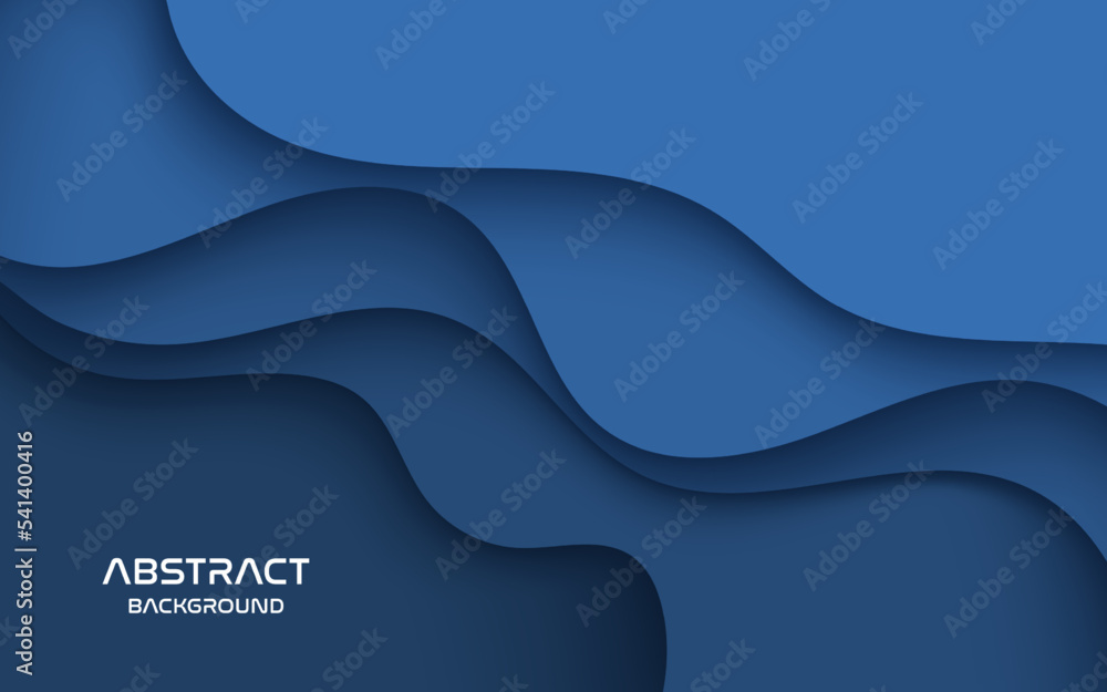 Multi layers blue color texture 3D papercut layers in gradient vector banner. Abstract paper cut ...