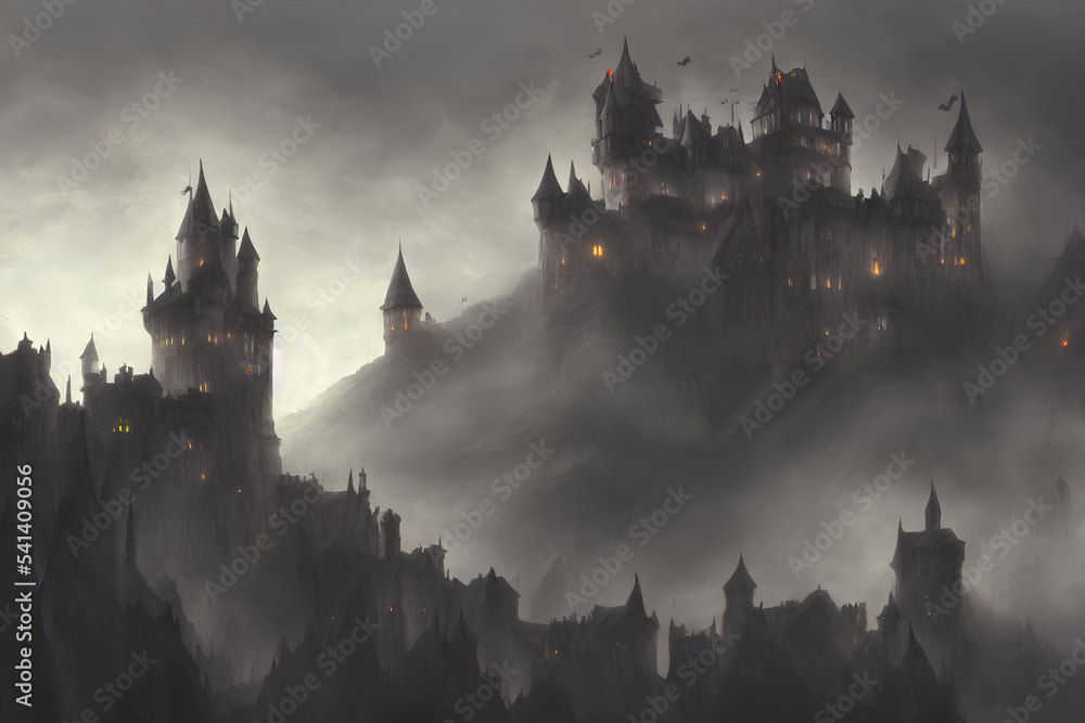 Haunted, Dark Castle, Halloween Stock Illustration | Adobe Stock