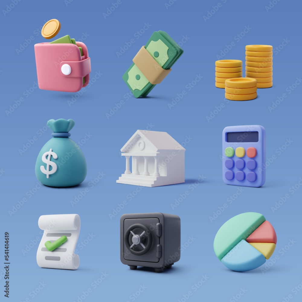 Set of 3d finance icon, Business and financial concept. Stock Vector ...