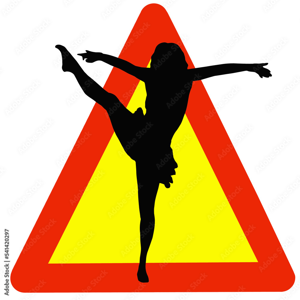 Dancer Silhouette on Traffic Warning Sign Stock Illustration | Adobe Stock