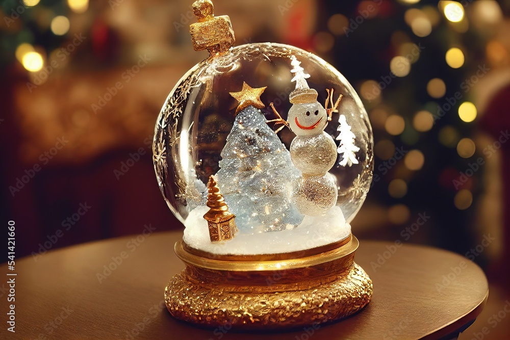 Christmas Snow Globe with snowman Stock Illustration | Adobe Stock