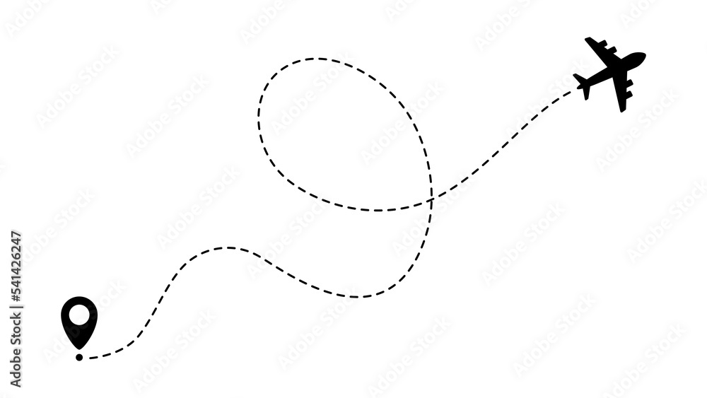 Airplane line path routes. Travel vector icon. Travel from start point ...