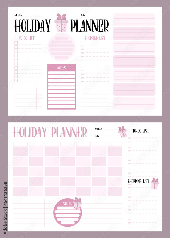 Vetor de Holiday planner set. Organizer, month calendar, to-do list ...
