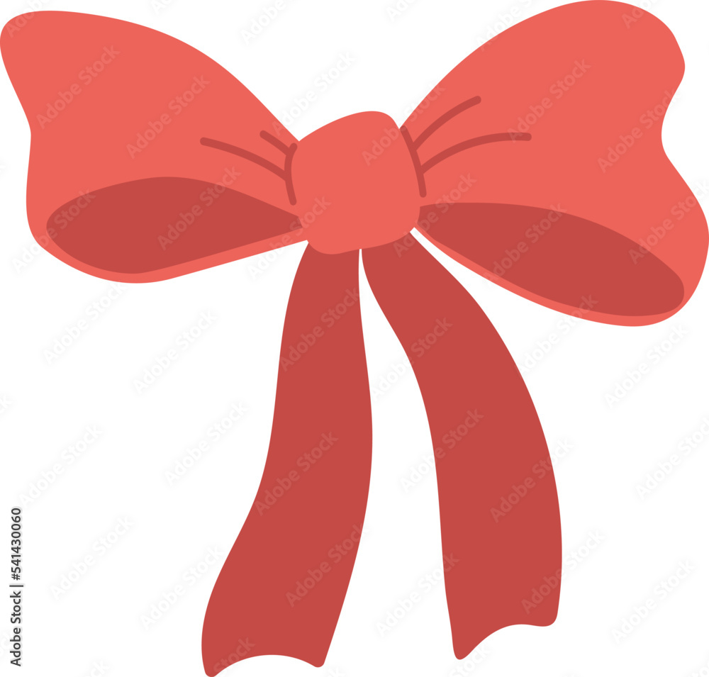 Cartoon red bow flat vector illustration. Holidays decoration on white ...