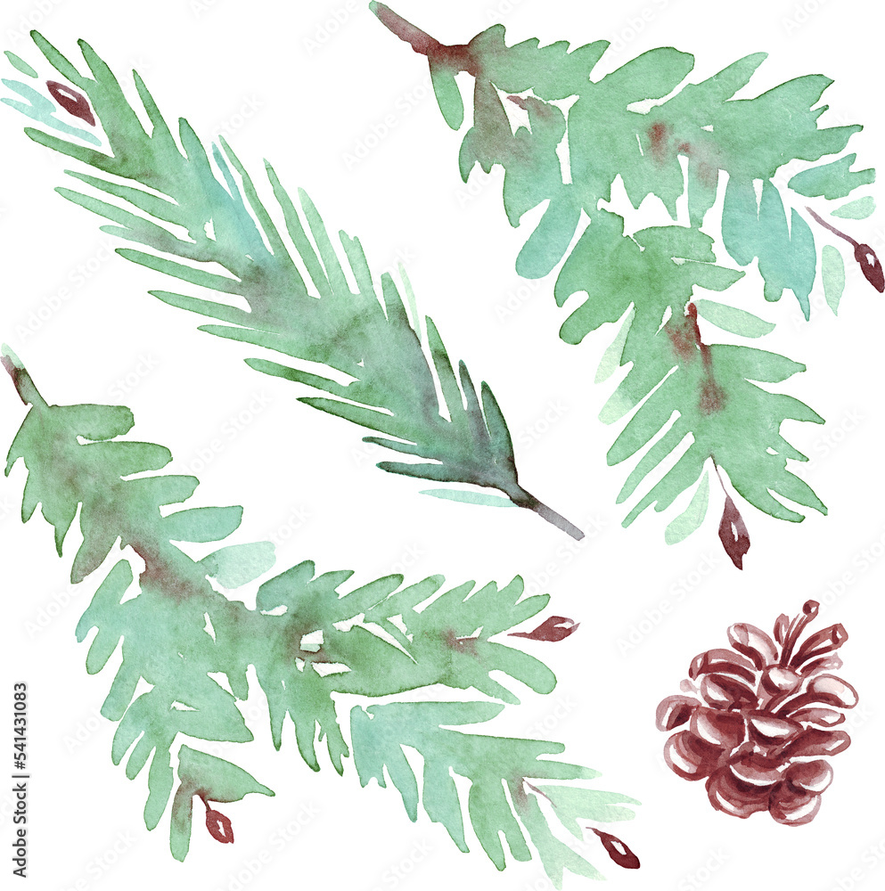 Christmas decor. Watercolor clipart. Hand-painted illustration Stock ...